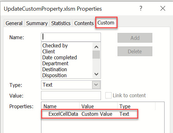 Solved: Update Document Property based on Excel cell value | Experts ...