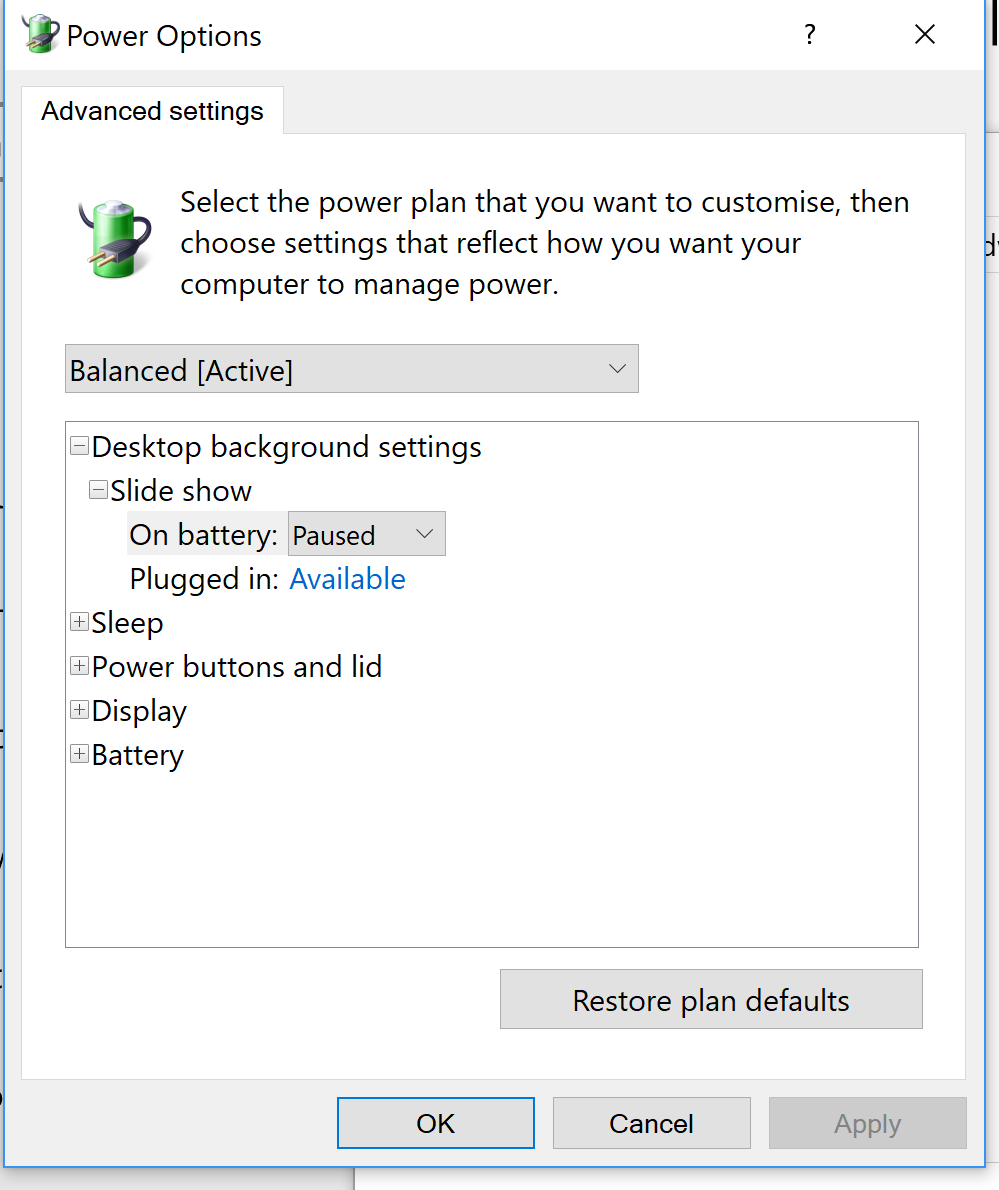Solved: Windows 10 Advanced Power Options | Experts Exchange