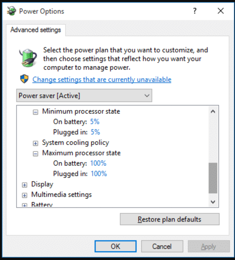 Solved: Windows 10 Advanced Power Options | Experts Exchange