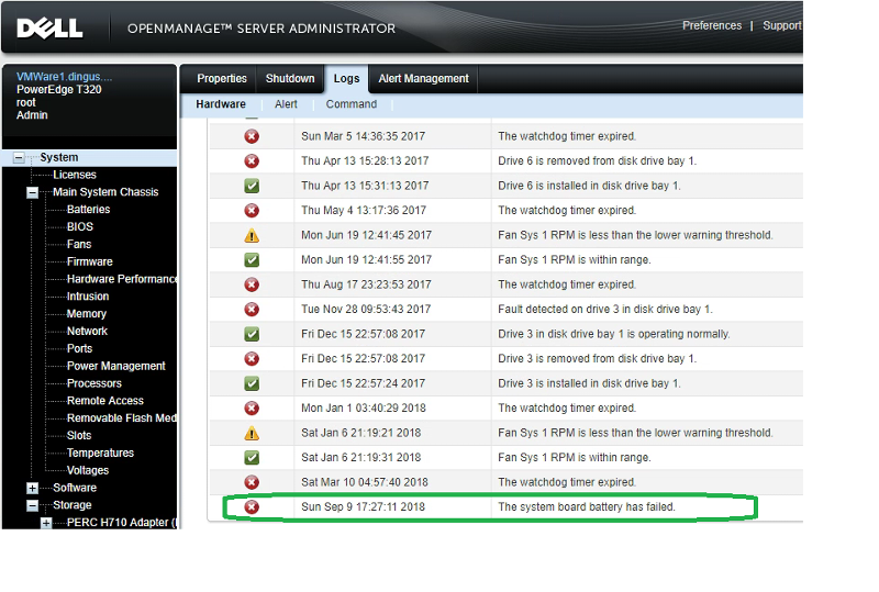 Solved: The system board battery has failed on DELL Poweredge T320 ...