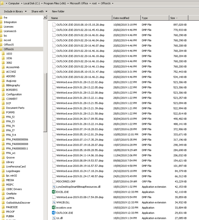 Solved: outlook and word creating dmp files for 700mb | Experts Exchange