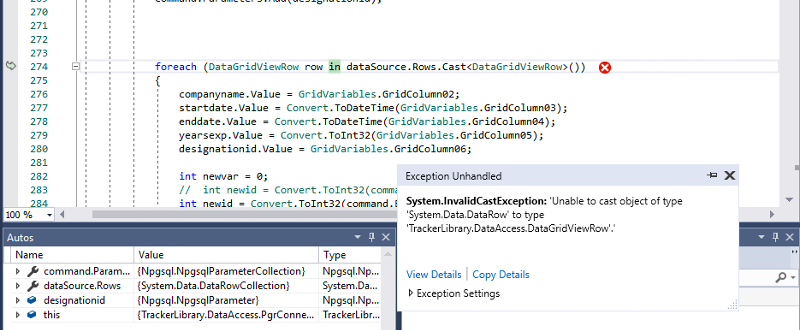 Solved: What is the correct Syntax for Casting data from a DataTable into a DataGridViewRow ...