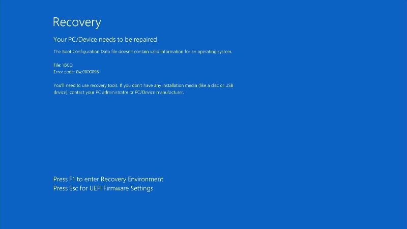 Solved: BCD error since upgrading from 1803 to 1809 | Experts Exchange