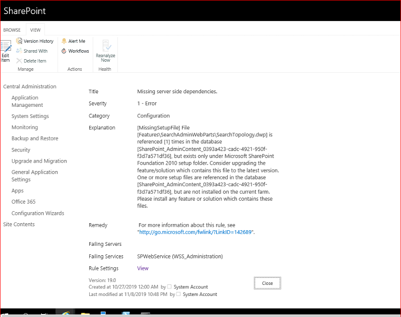 Solved: Sharepoint 2016 Health Check Server side Error | Experts Exchange