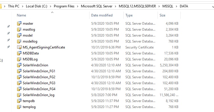 Database Solarwindsorion Cannot Be Opened Due To Inaccessible Files