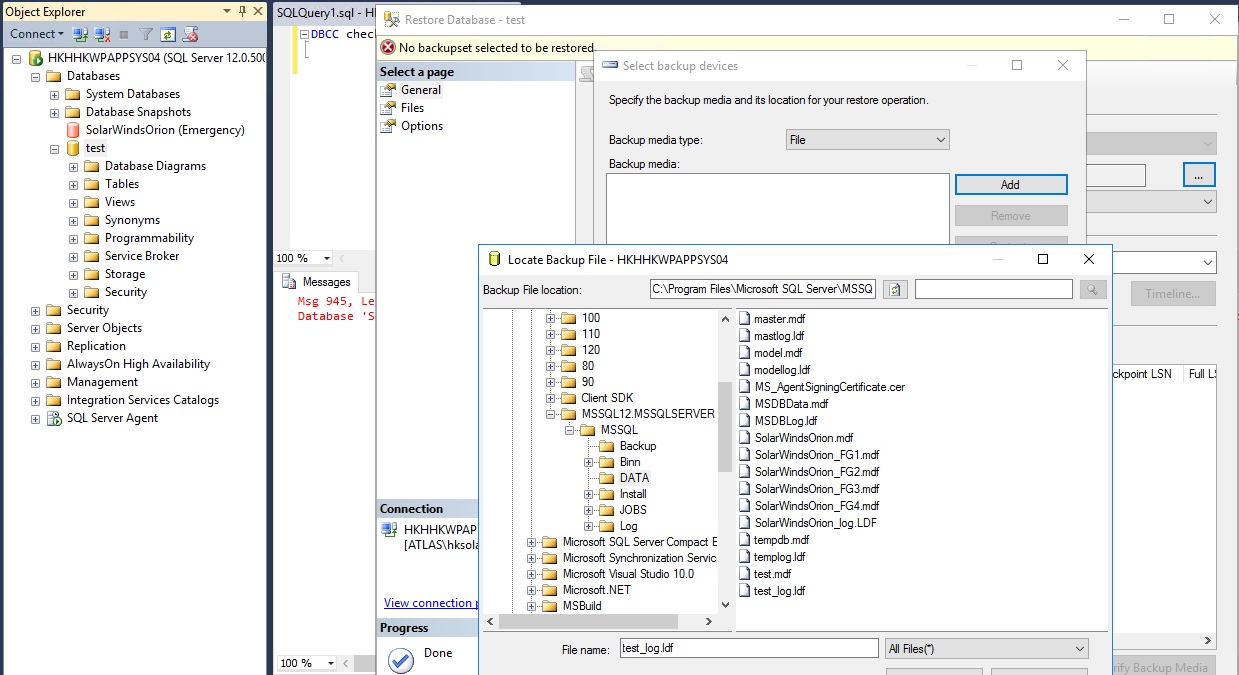 Database Solarwindsorion Cannot Be Opened Due To Inaccessible Files