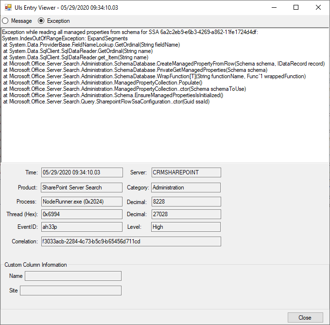 Solved: SharePoint 2016 On-Prem Search Error (ExpandSegments) | Experts Exchange