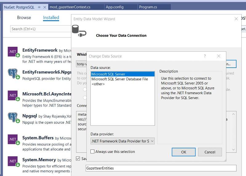 Solved: C#: Using ADO.NET Entity Data Model with PostgreSQL | Experts Exchange