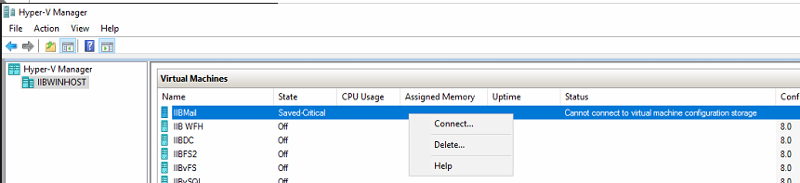 Solved: Windows 2016 HyperV Saved-critical cannot connect to virtual machine configuration ...