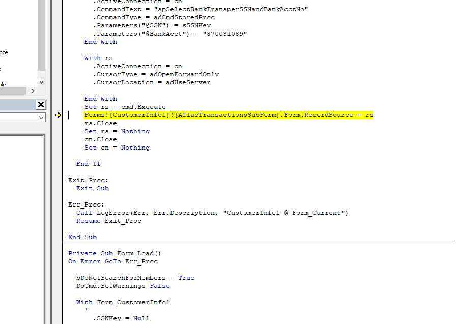 Solved: Need help with assigning the results of a stored procedure to a subform's recordsource ...