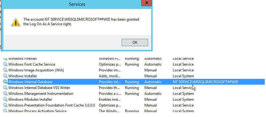 Solved: NT Service\MSSQL$MICROSOFT##WID BLOCKED BY GROUP POLICY ...