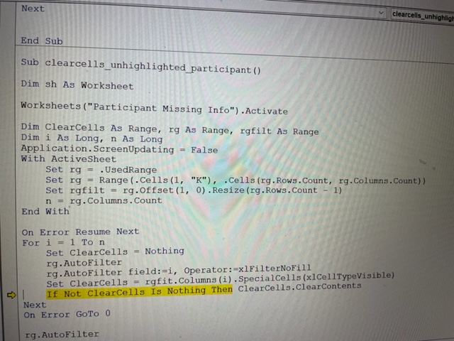 Solved: VBA code to clear the cells that are not highlighted in from a certain column to the ...