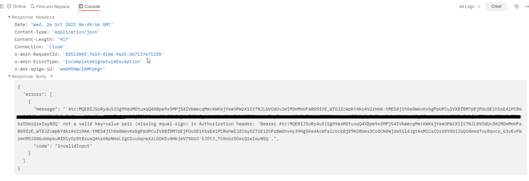 Solved Aws Api Error Not A Valid Keyvalue Pair Missing Equal Sign In Authorization Header