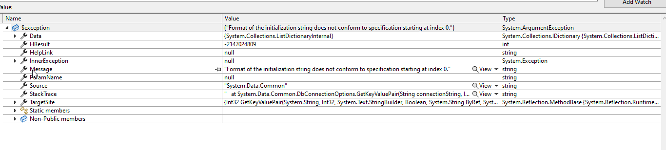 Solved I Am Getting An Error That States Format Of The Initialization String Does Not Conform