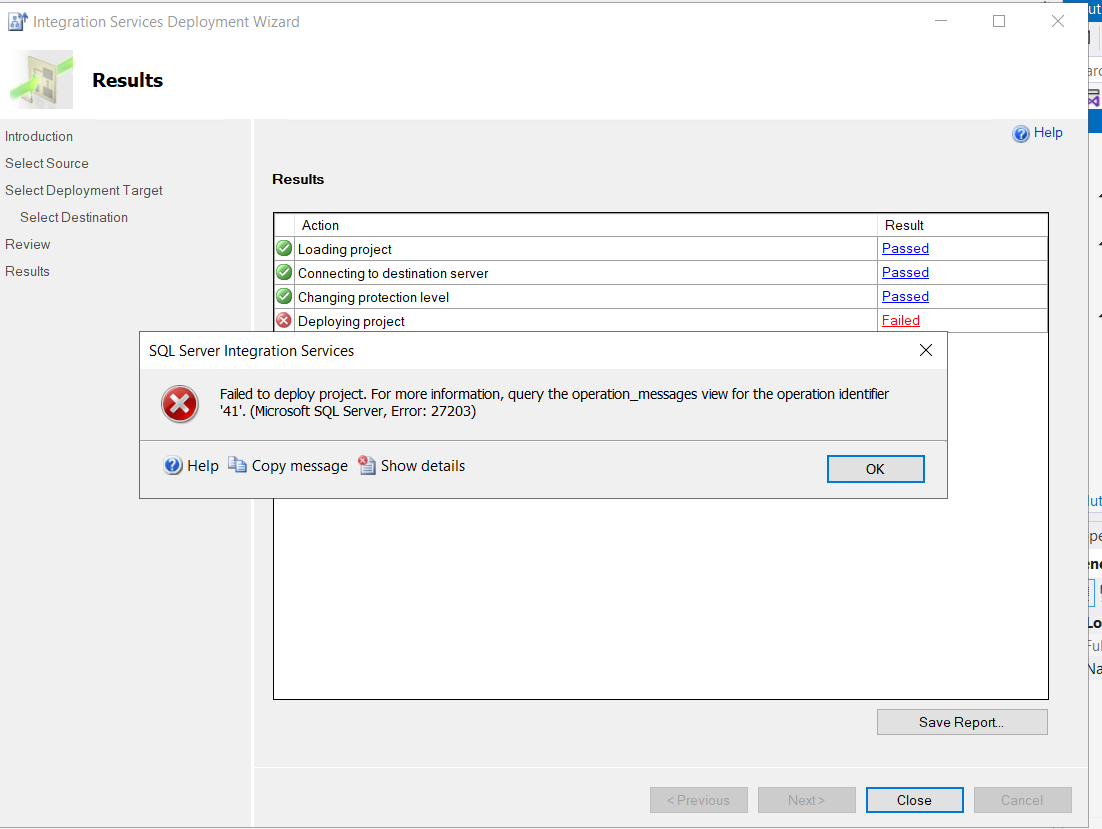MS SQL Server 2016 SSIS Failed to deploy project. Error:27203 | Experts Exchange