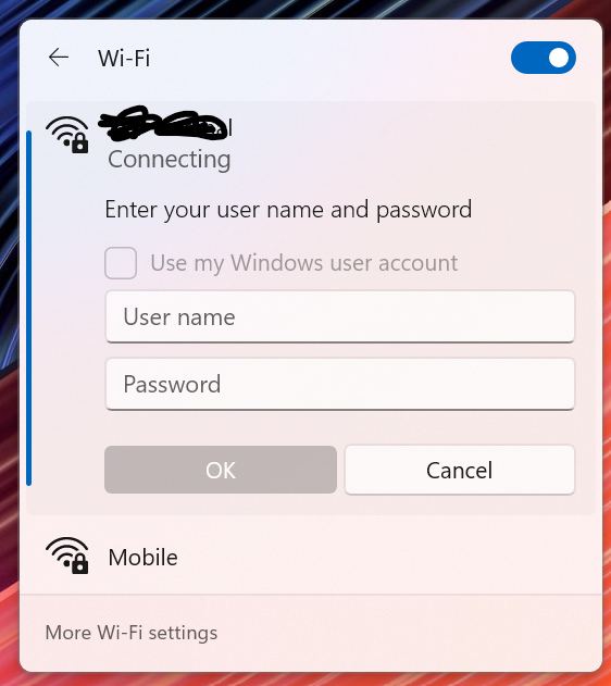 Option grayed out when trying to connect to WIFI network on Windows 11 | Experts Exchange