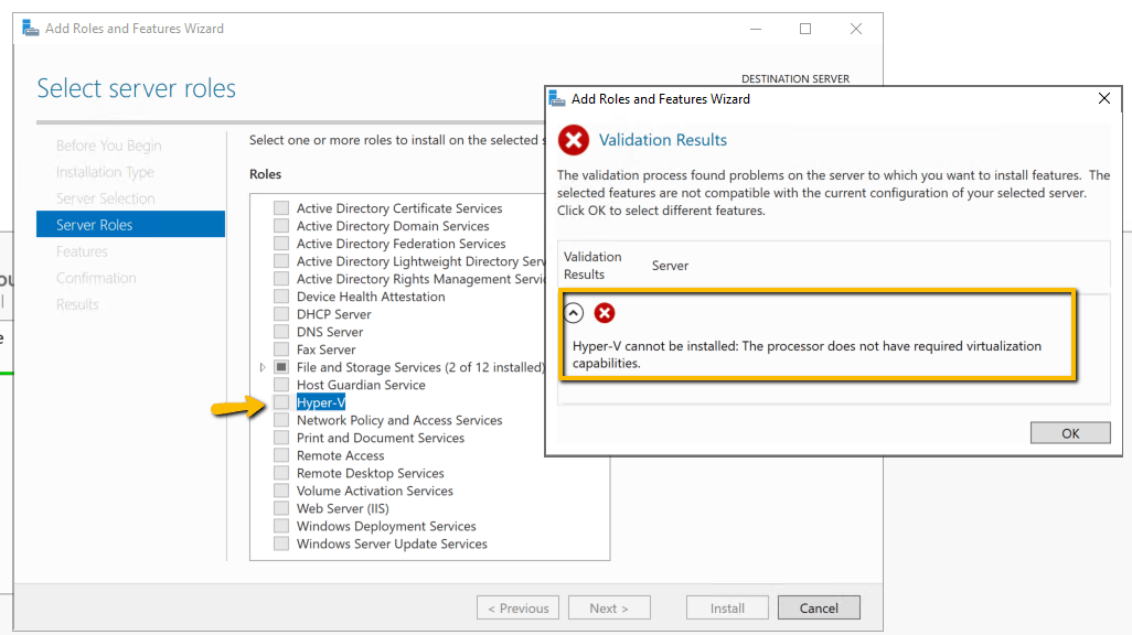 Solved: Hyper-V cannot be installed on Windows server 2019. | Experts Exchange