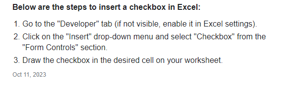 Solved: Adding checkbox to an Excel sheet | Experts Exchange