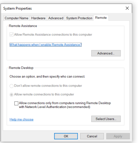 Steps to remotely disable the "Allow connections only from computers ...