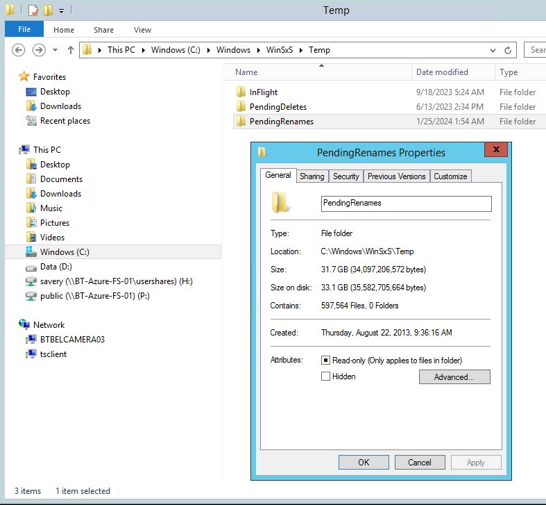 Solved: Cleaning up the c:\windows\winsxs\temp" folder | Experts Exchange