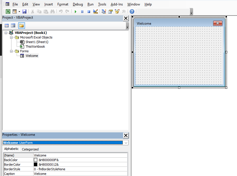 Creating a custom Welcome form in Excel | Experts Exchange