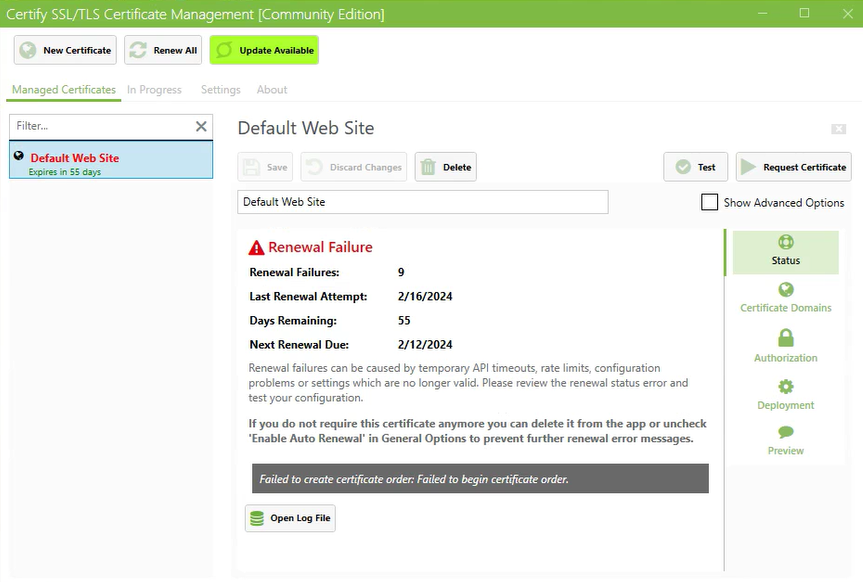 Solved: Certifytheweb fails to renew certificate | Experts Exchange