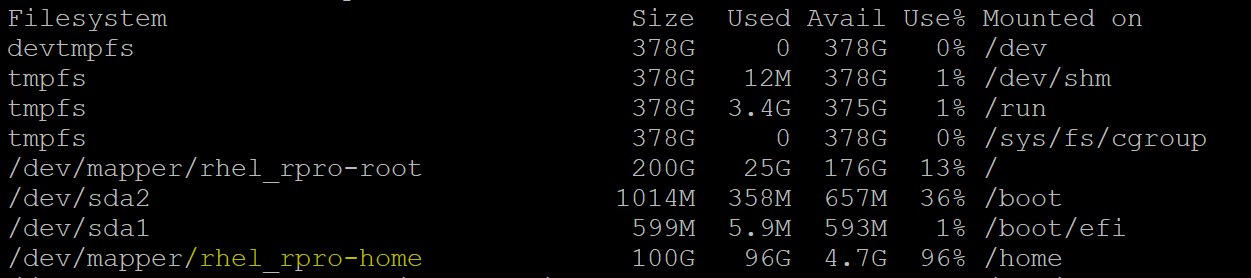 How do I extend the space of /dev/mapper/rhel--home? | Experts Exchange