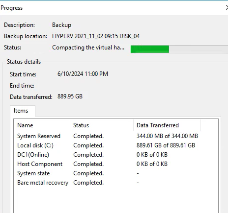 Windows Server Backup is trying to compact virtual hard disk | Experts ...