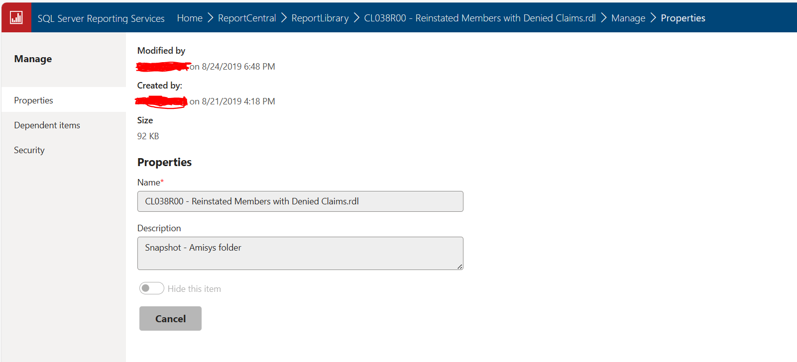 SSRS Snapshot Report History | Experts Exchange
