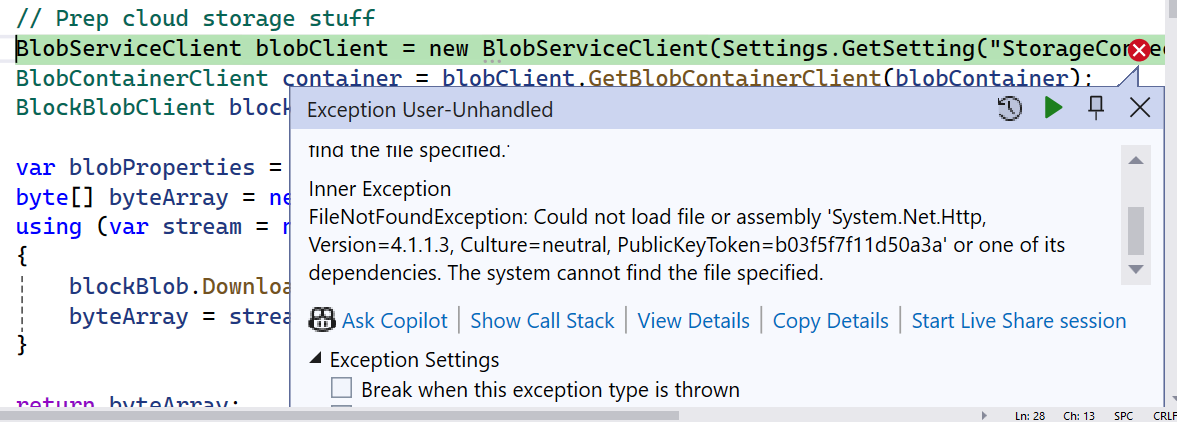 Solved: Why is AzureCosmosDB looking for System.Net.Http 4.0.0.0? | Experts Exchange