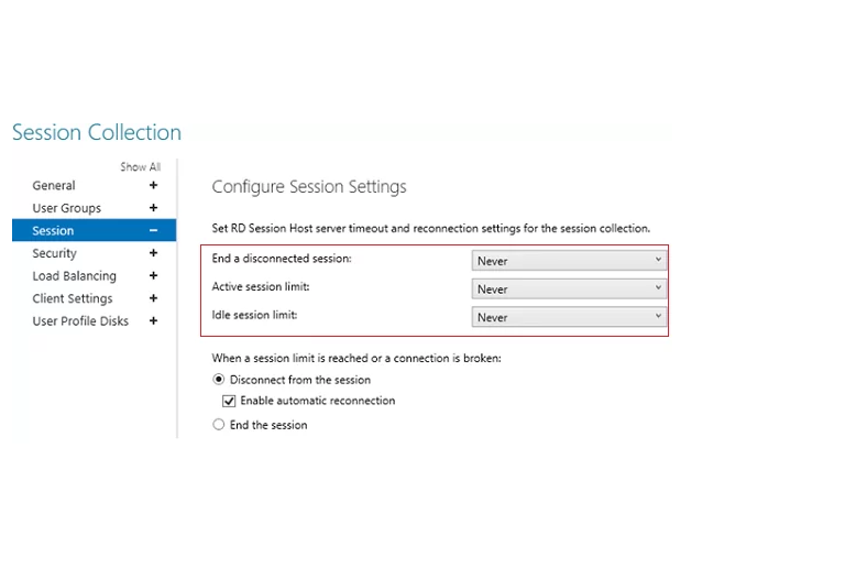 RDP Session Timeout Limit | Experts Exchange