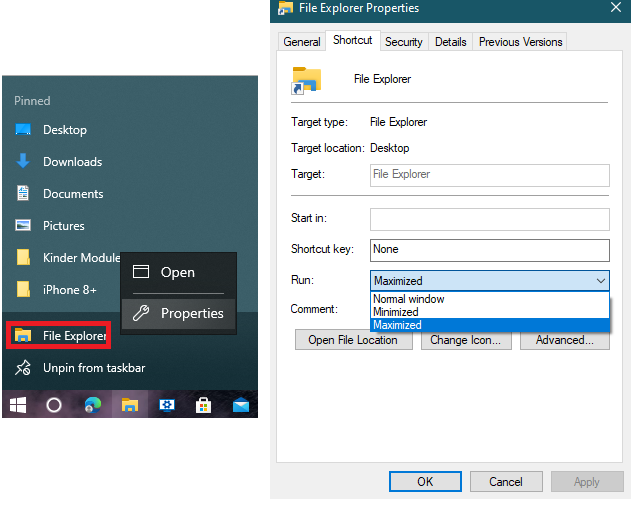 File Explorer Folders Opens in Taskbar NOT as a Maximized Window ...