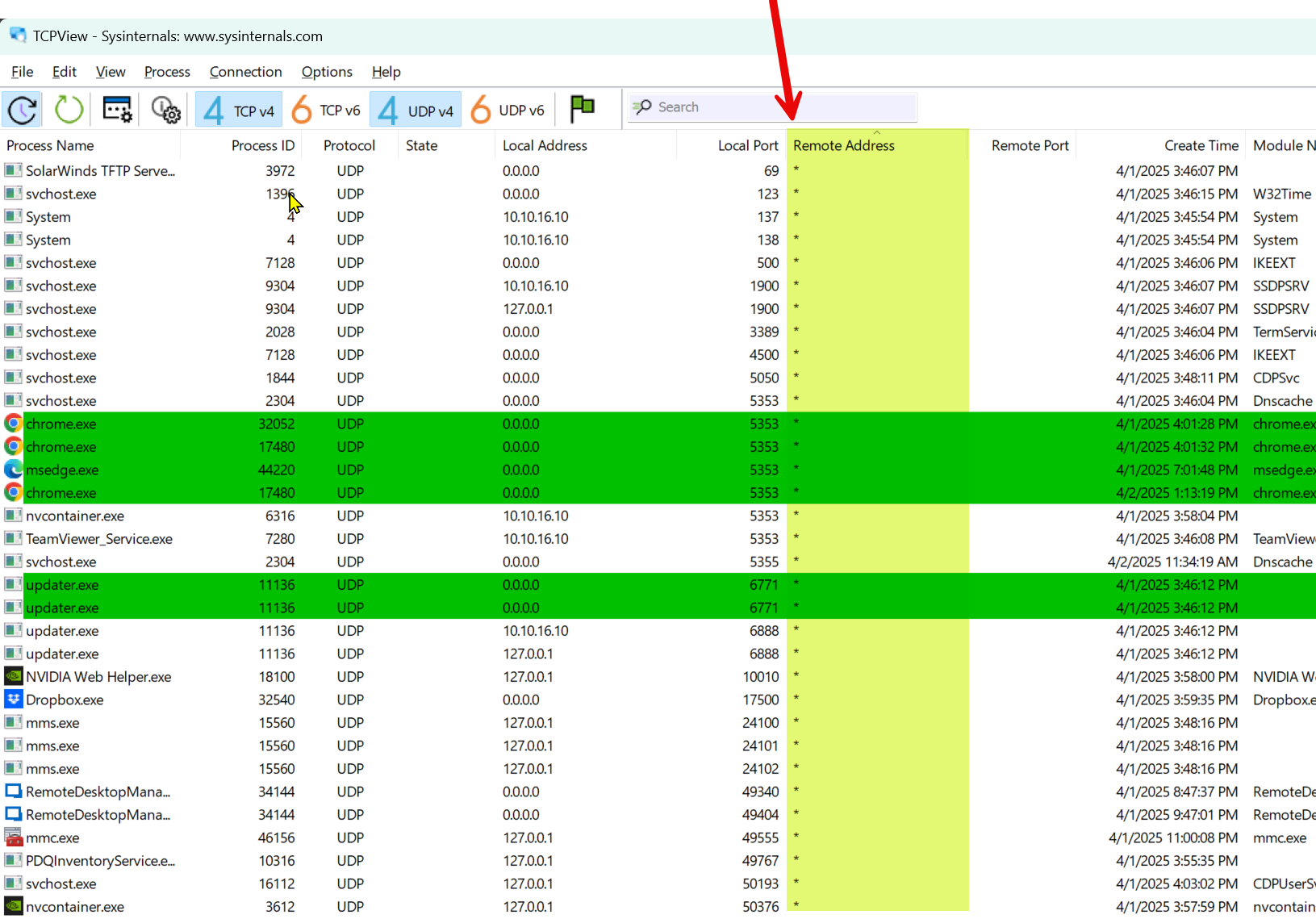 TCPview64 only shows TCP6 connections, but I need to see TCP4 ...